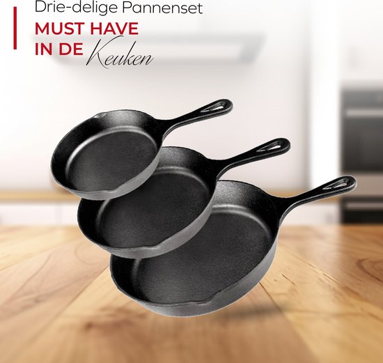 CULISTAR® Gietijzeren Pannenset - 3-Delige Skillet Braadpan Set ...