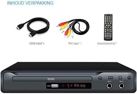 DVD speler met HDMI - DVD speler met HDMI aansluiting - DVD speler HDMI - Zwart - 0,97kg | bol