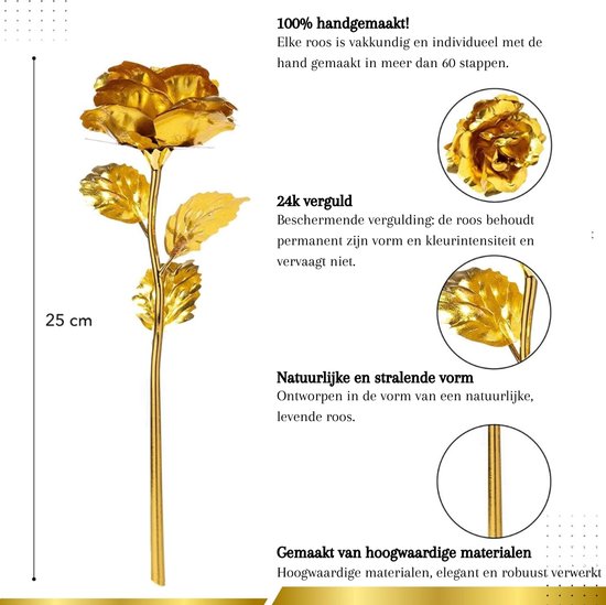 24k gouden roos - Zwarte Luxe Doos - Met GRATIS Vaas - Eeuwige Roos ...