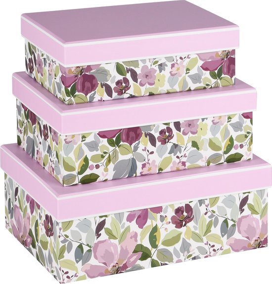 Dekoratief | Set 3 dozen rechthoek 'Spring Blossoms', karton, 26x18x10cm | A240203 | bol