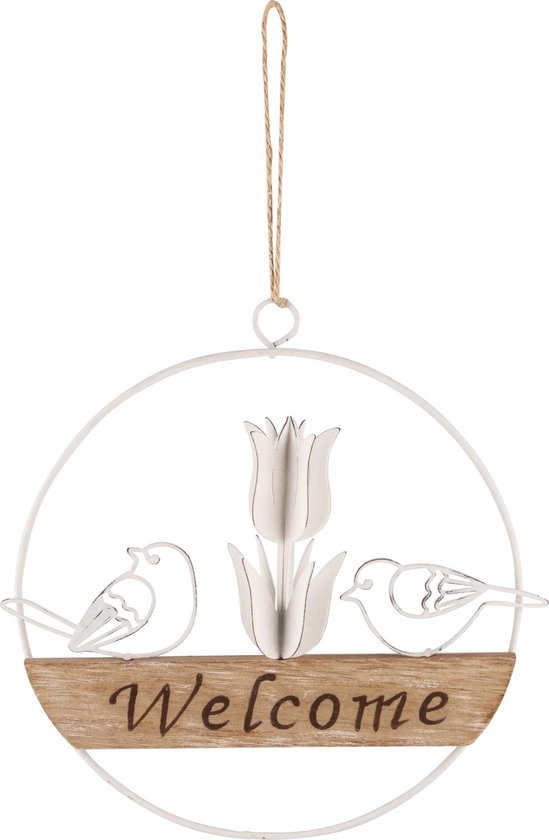 Dekoratief | Hanger ring 'Welcome', wit, metaal, 19x17x4cm | A240555 | bol