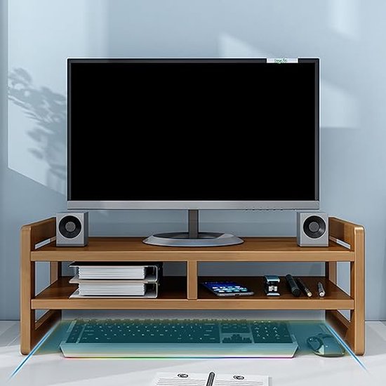 Monitorstandaard riser, 2 lagen houten monitorverhogingsstandaard ...