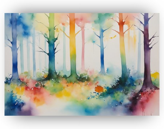 Kleurrijk bos - Aquarel schilderij - Schilderij bomen - Wanddecoratie klassiek -... | bol