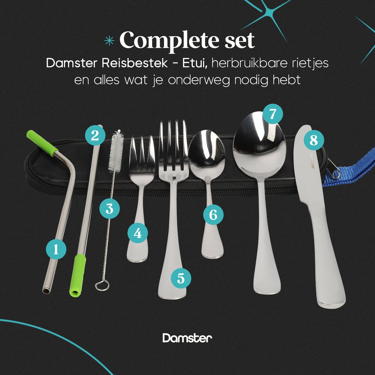 Damster reisbestek 2024 - Meeneem bestek rvs - reis bestekset to go ...