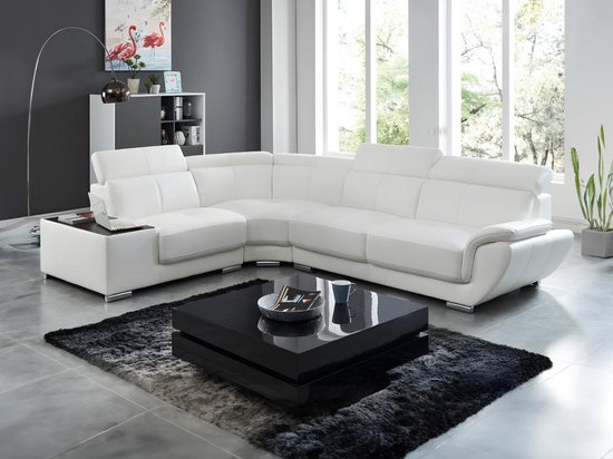 LINEA SOFA Hoekbank van leer NAHIA - Wit - Hoek links L 286 cm x H 91 ...
