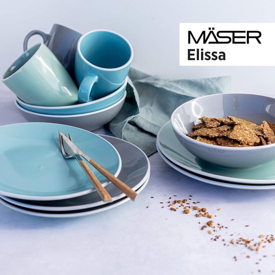 Serie modern servies set voor 6 personen in groen met witte rand, 24 ...