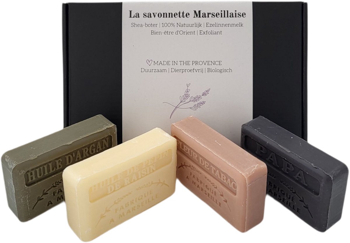 Zeep brievenbuscadeau: Huile d'argan, Tabaksbloem, Druivenpitolie, Papa ...