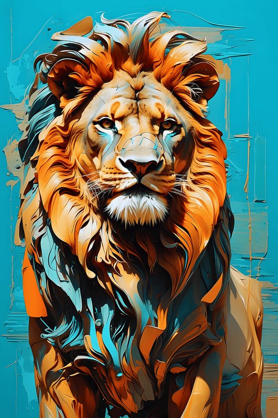 Leeuwenposter | Poster Leeuw | Dierenposter | Blauw Pop Poster ...