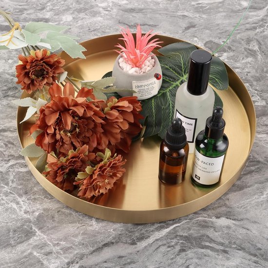 Decoratief dienblad, rond, 30 cm, dienblad, goud, dienblad, decoratiebord, roestvrij... | bol