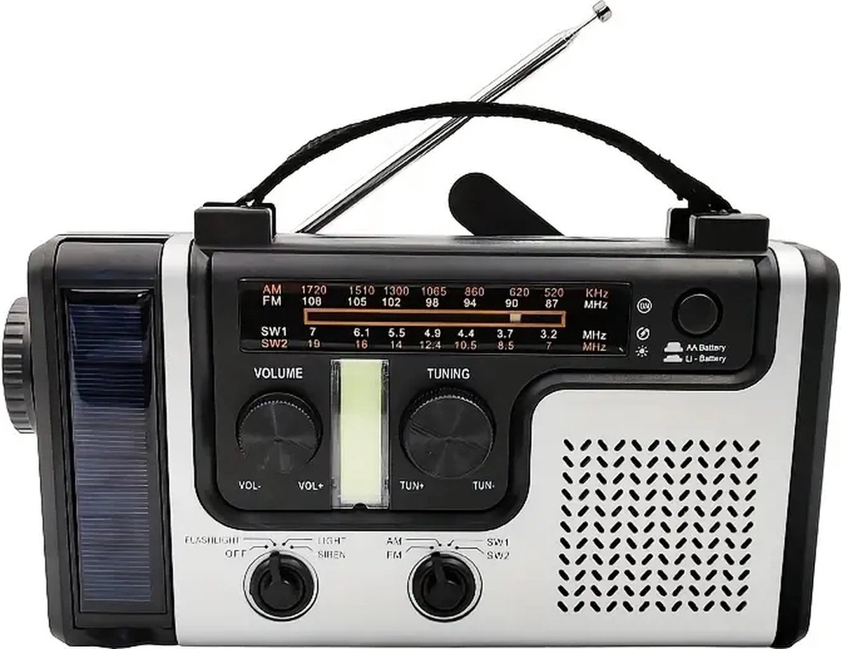 Noodradio Solar Opwindbaar, Zonnepaneel, Zaklamp, en Powerbank ...