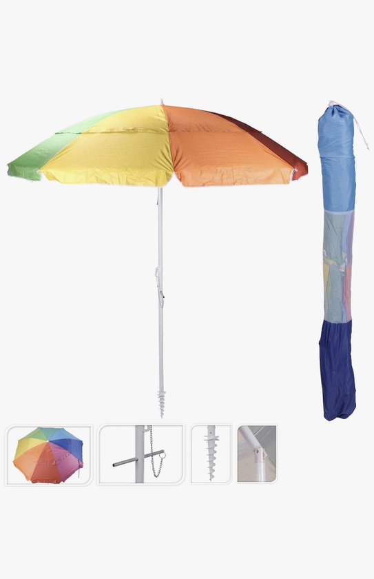 Parasol kleurrijk 220 cm incl. bodemhuls - 50+ UV-bescherming ...