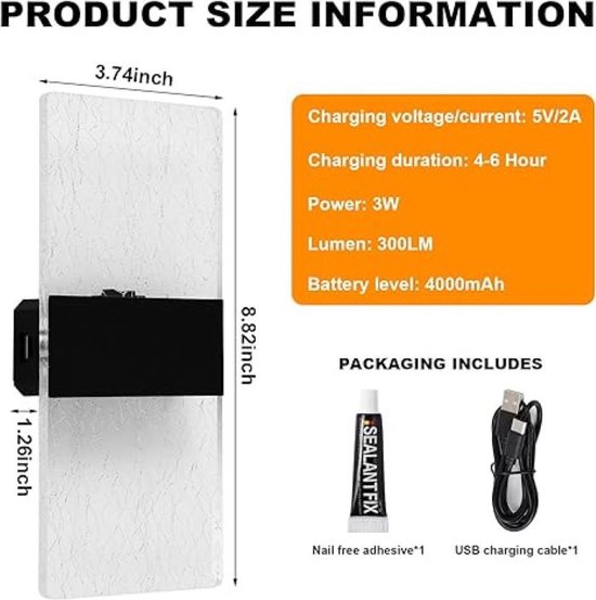 SHOP YOLO-muurlamp slaapkamer-Touch Bediening-USB Oplaadbare Batterij ...