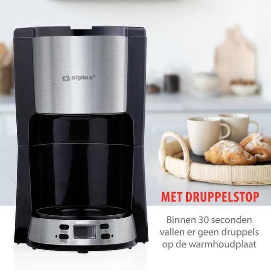 alpina Koffiezetapparaat Filterkoffie - 1.5L - 12 Kopjes - Glazen Kan ...