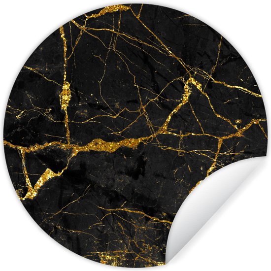 WallCircle - Muurstickers - Behangcirkel - Marmer - Goud - Zwart - Marmerlook - Luxe -... | bol