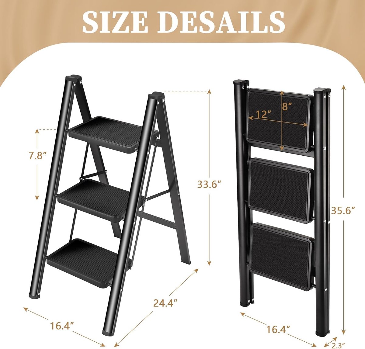 Ladder 3 treden inklapbaar, trapladder met breed anti-slip pedaal ...