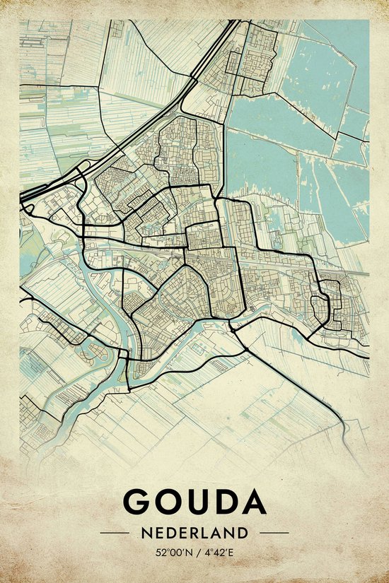 Gouda Poster - Vintage - Gouda Map - Kaart van Gouda - Stad - Gouda ...