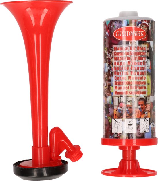 Station toeter - 2x - rood - hand/lucht pomp - luchthoorn - voetbal ...