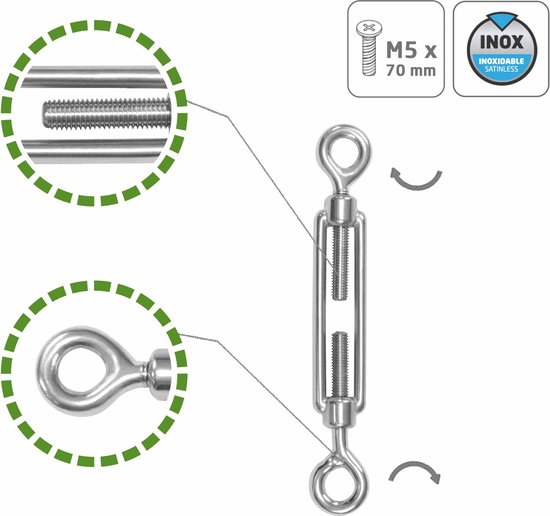 AMIG Spanschroeven/draadspanner met oog/oog - 2x - 7cm - 316L RVS ...