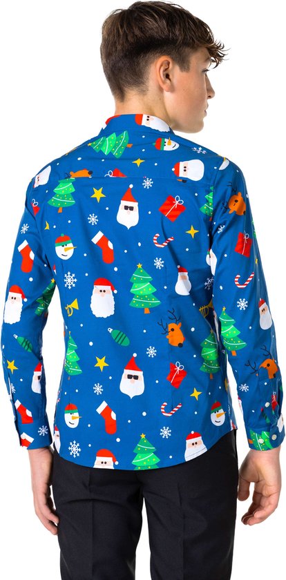 OppoSuits Festivity Blue Teen Boys - Tiener Kerst Overhemd - Kerst ...