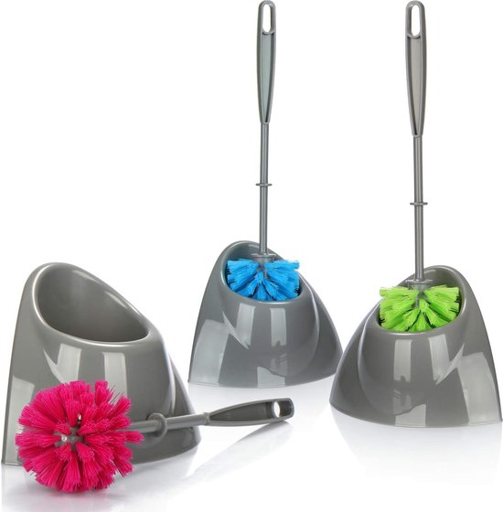 Toiletborstel, 3 stuks, wc-borstel met houder, wc-borstel van kunststof ...