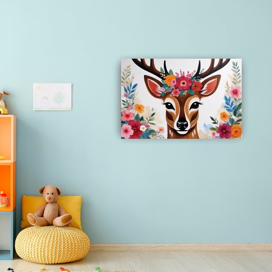 Hert poster - Hert poster - Muurdecoratie bloemen - Wanddecoratie ...