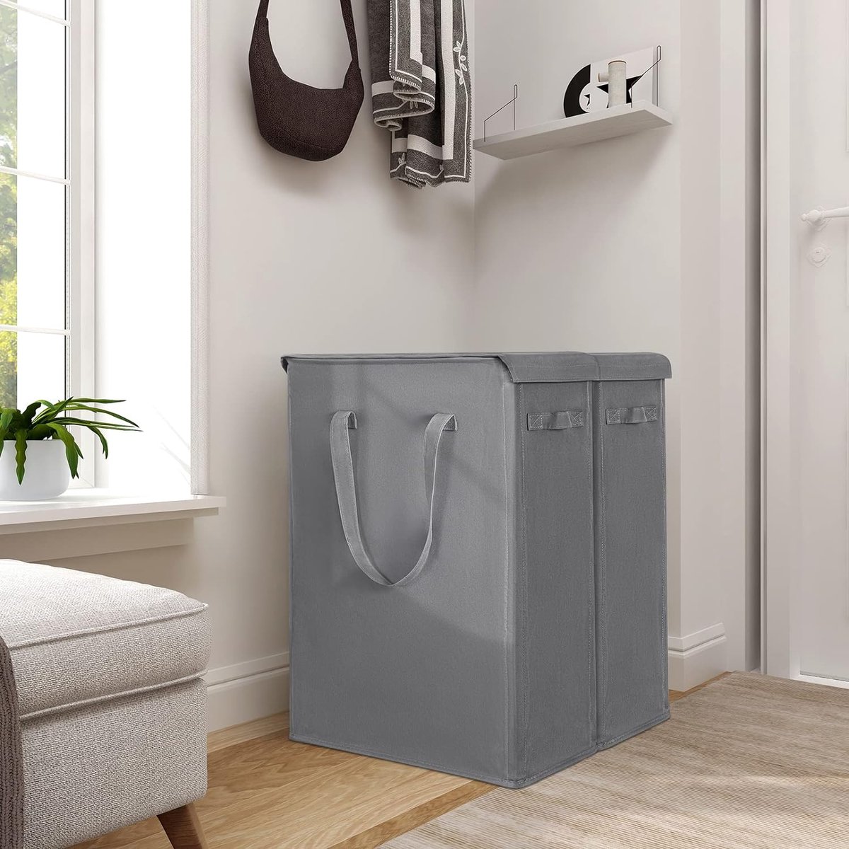 Slanke wasmand met deksel 58L hoge dunne wasmand ademend opvouwbaar hoge smalle waszak... | bol