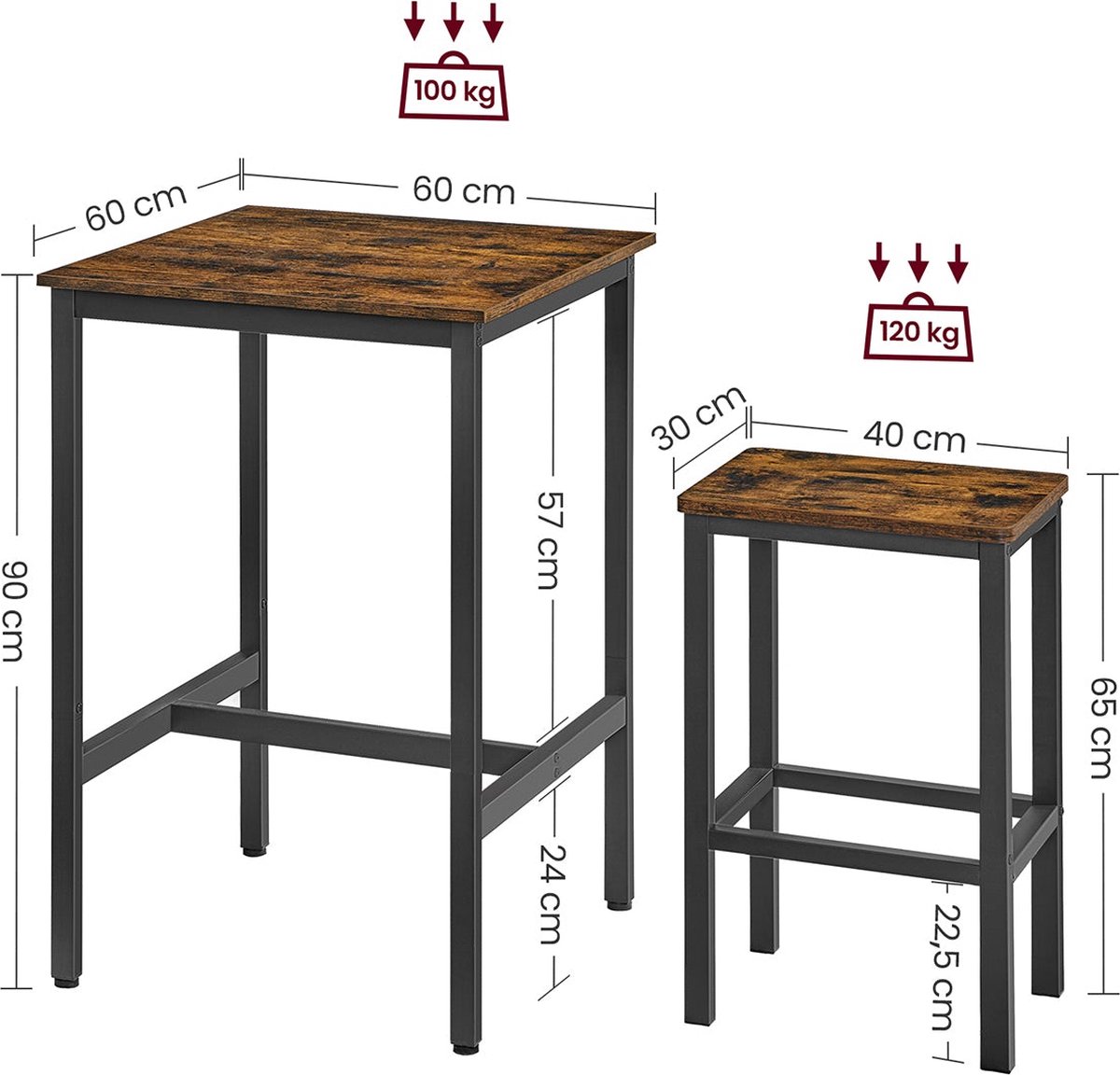 Ensemble table de bar avec tabourets de bar, table à manger avec 2 ...