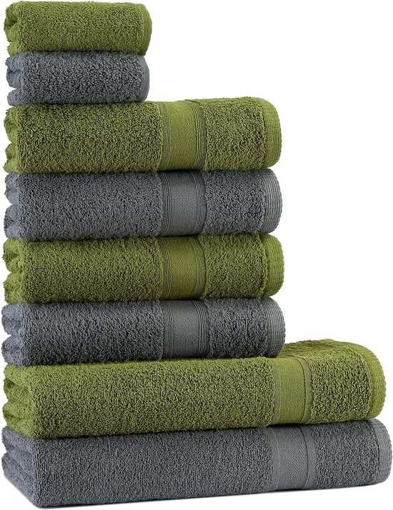 Handdoekenset groen grijs | % 100 katoen frotee handdoeken set 8-delig ...