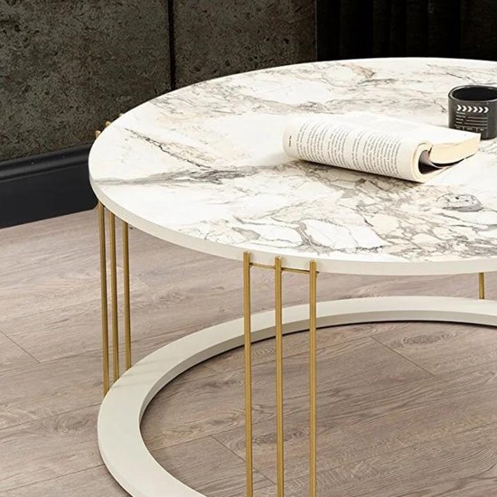 Salontafel-Goudkleurige-Metalen poten-MDF-90*90*45 cm-Eenvoudıg te ...