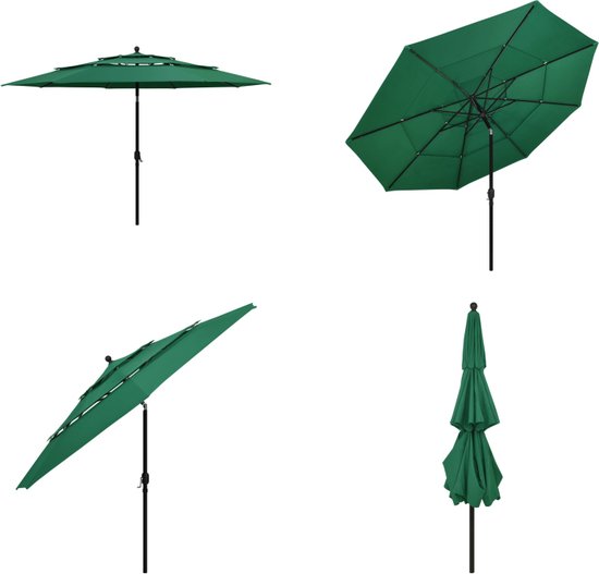 vidaXL Parasol 3-laags met aluminium paal 3,5 m groen - Parasol ...