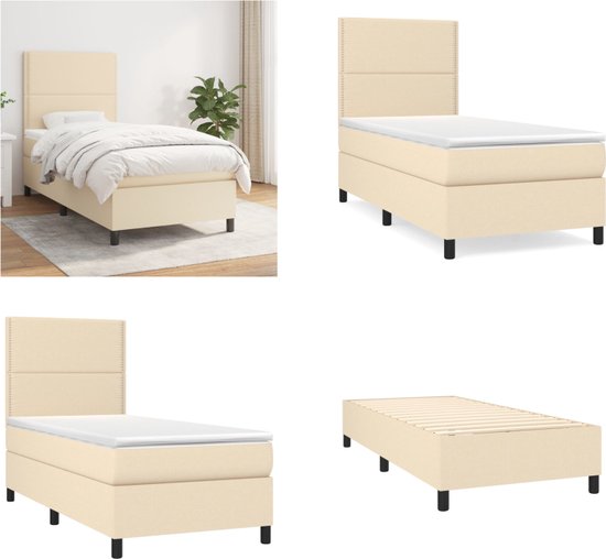 vidaXL Boxspring met matras stof crèmekleurig 100x200 cm - Boxspring ...
