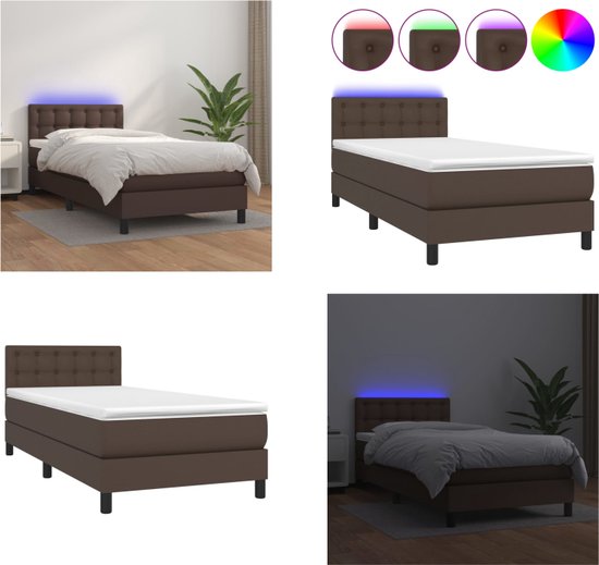 vidaXL Boxspring met matras en LED kunstleer bruin 90x200 cm ...
