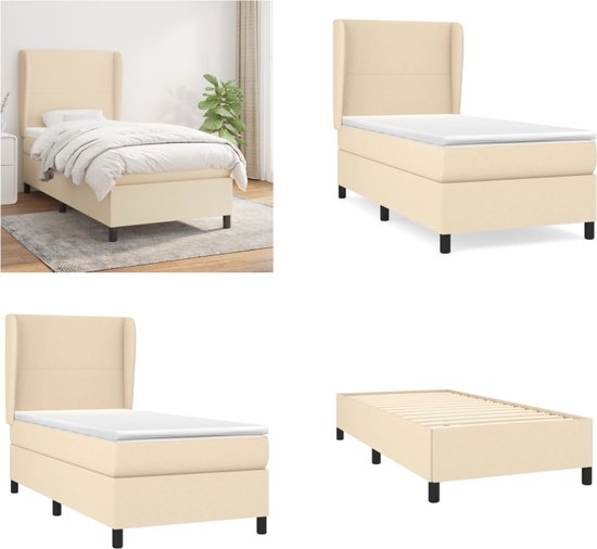 vidaXL Boxspring met matras stof crèmekleurig 90x190 cm - Boxspring ...