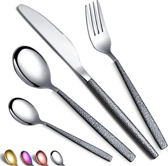 Bestek Set - 24-delige Zwarte Mars-handvat Bestekset - Roestvrijstalen ...