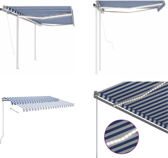 vidaXL Luifel automatisch met LED en windsensor 3-5x2-5 m blauw en wit ...