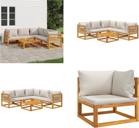 vidaXL 6-delige Loungeset met lichtgrijze kussens massief hout ...