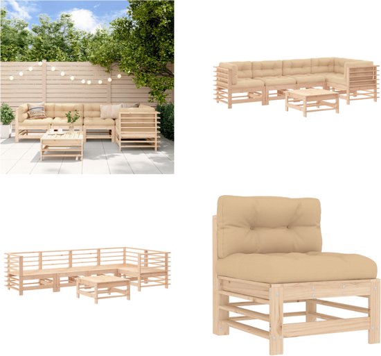 vidaXL 6-delige Loungeset met kussens massief hout - Loungeset ...