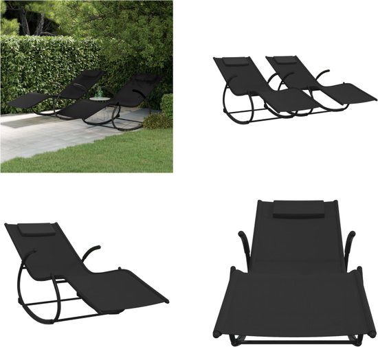 vidaXL Ligbedden 2 st schommelend staal en textileen zwart - Ligbed ...