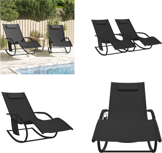 vidaXL Ligbedden 2 st schommelend staal en textileen zwart - Ligbed ...