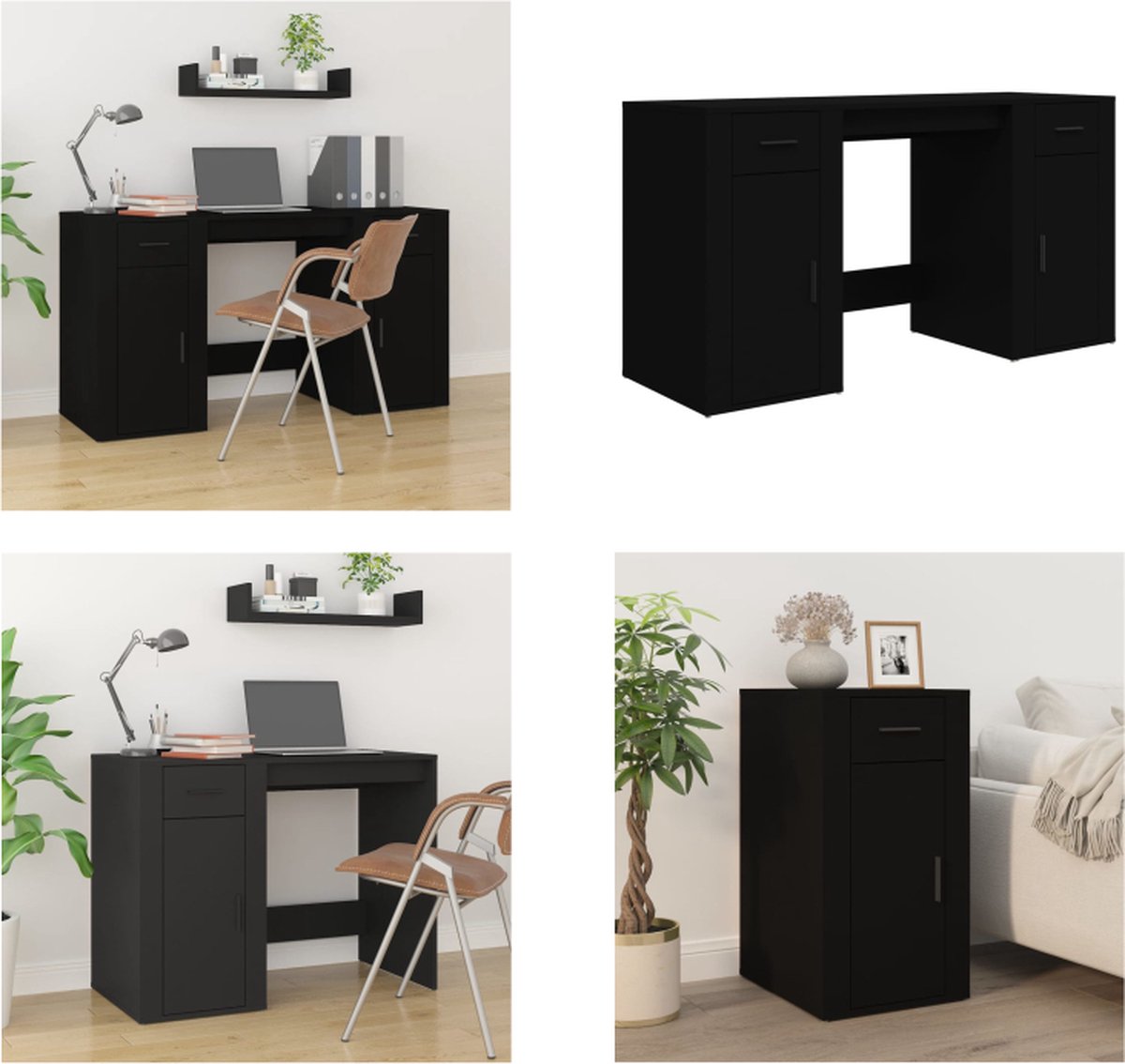 vidaXL Bureau met kast bewerkt hout zwart - Bureau Met Kast - Bureaus ...