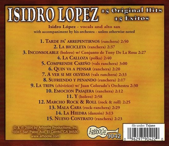 Isidro Lopez - 15 Original Hits (CD), Isidro Lopez | Muziek | bol