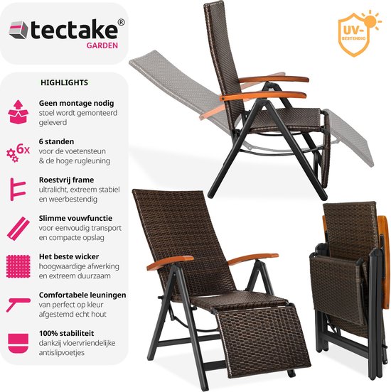 Wicker tuinstoel opklapbaar met aluminium frame en voetsteun - bruin | bol