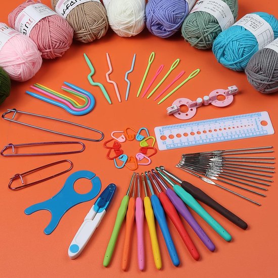 Haaknaaldenset voor beginners, 70 stuks haakset met 15 kleuren wol, tas ...