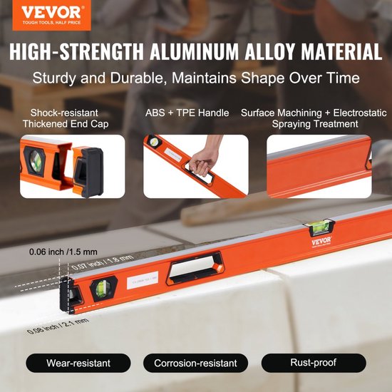 waterpas aluminium magnetische waterpas 1222/610/411/249mm 3 libellen ...