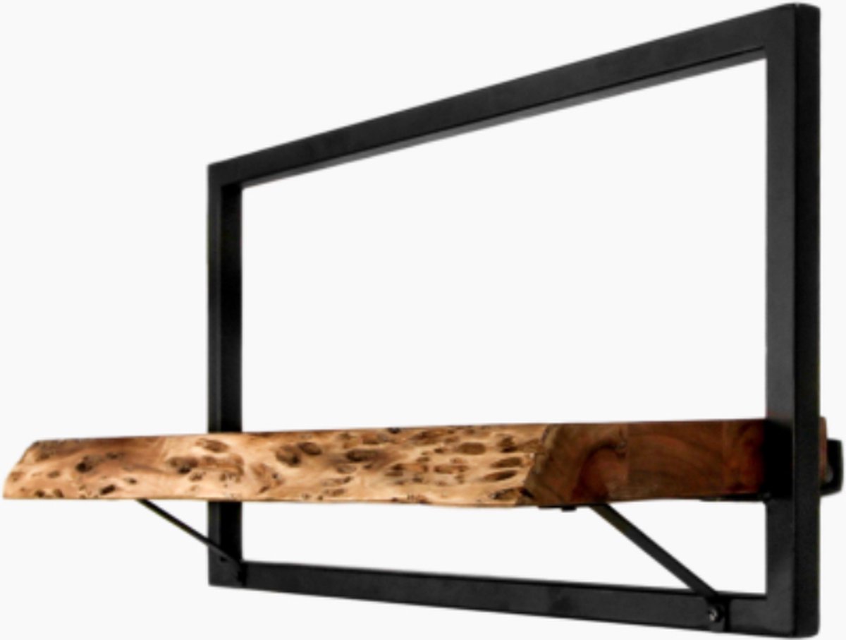 Reed Wandplank - 56x22x32 cm - Bruin/Zwart - Hout/Metaal - wand plank ...