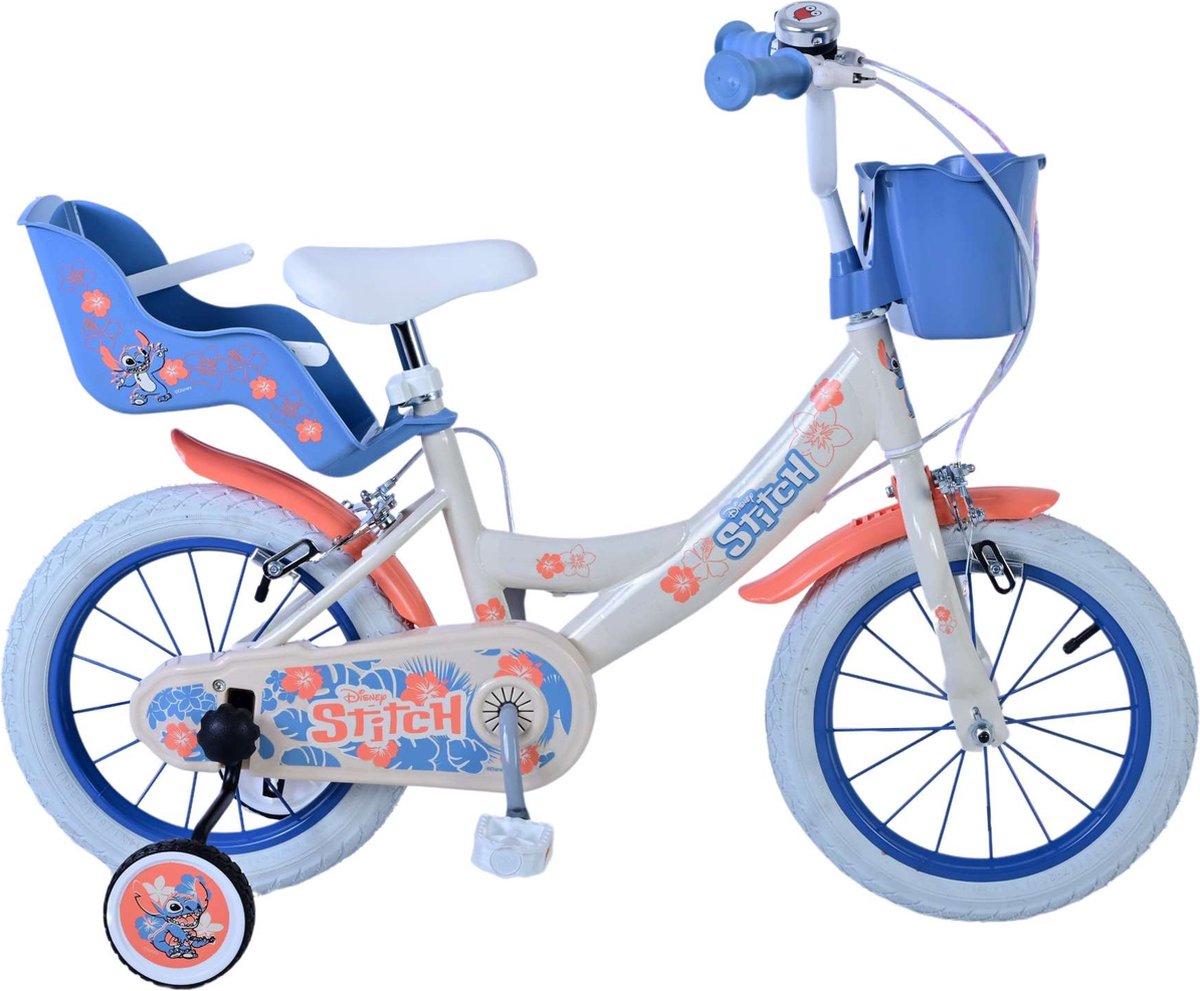 Disney Stitch Kinderfiets - Meisjes - 14 inch - Creme Koraal Blauw ...