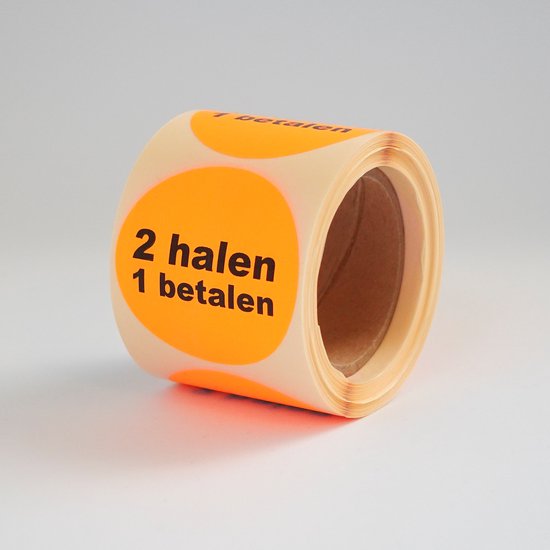 “2 halen 1 betalen” stickers op rol - 225 per rol - 50mm oranje | bol