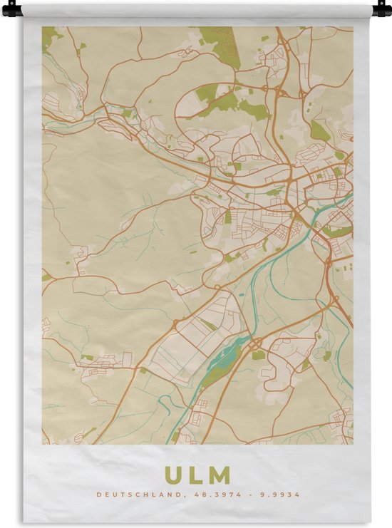 Wandkleed - Wanddoek - Ulm - Plattegrond - Vintage - Kaart - Stadskaart ...