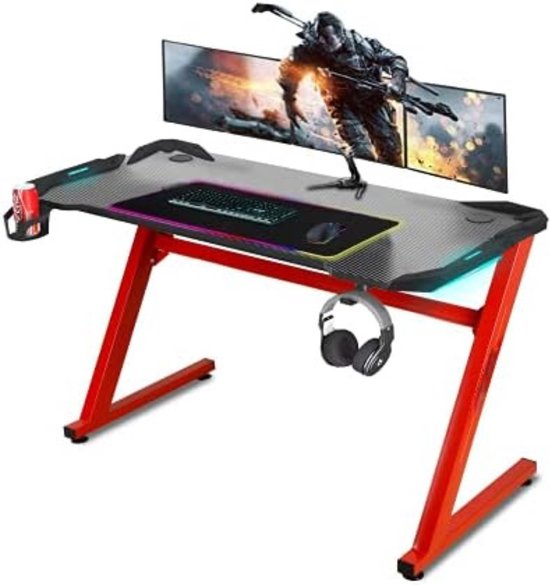 Game Bureau met Led - Gaming Bureau - Gaming Desk - 60 x 120 x 73 cm ...