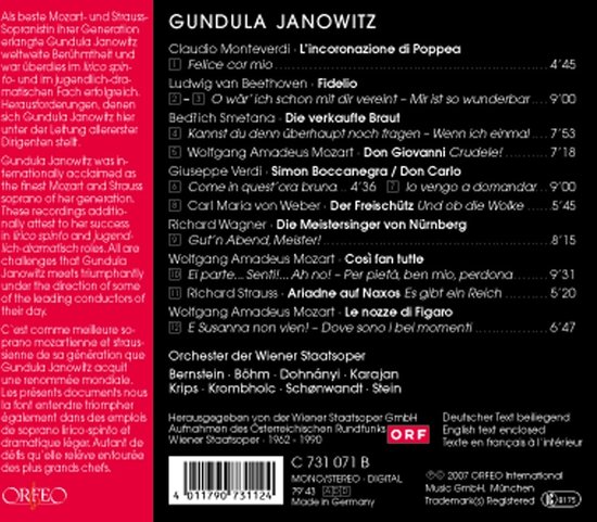 Gundula Janowitz, Wiener Staatsoper - Live Recordings (CD), Gundula ...